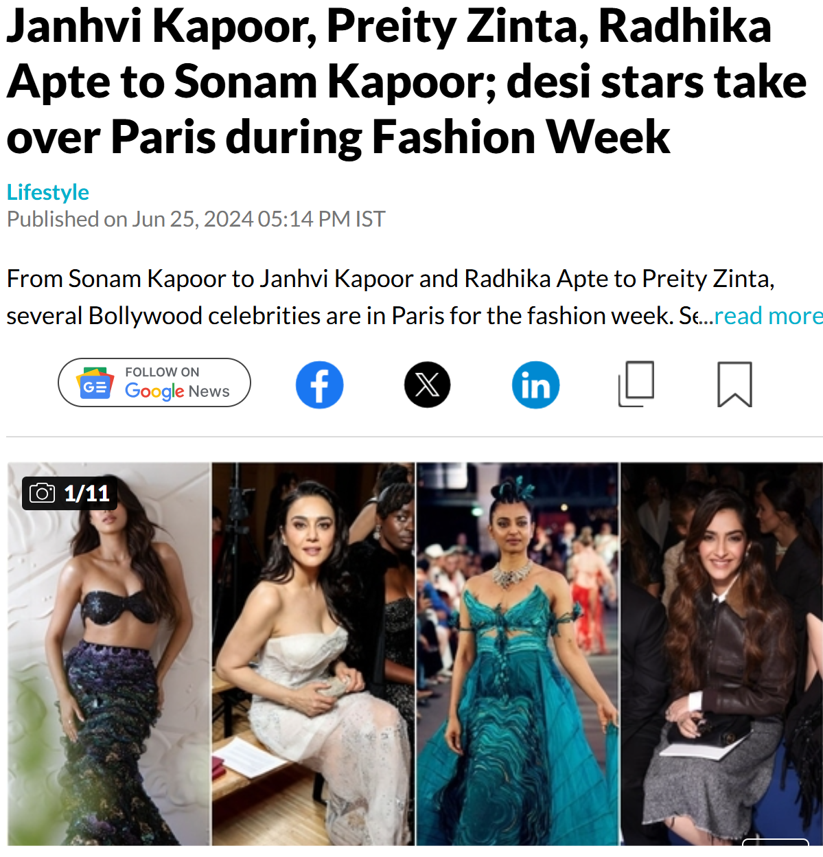 Janhvi Kapoor, Preity Zinta, Radhika Apte to Sonam Kapoor; desi stars – VAISHALI S